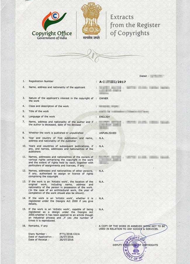 Copyright Certificate in India at a glance - Professional Utilities - Medium