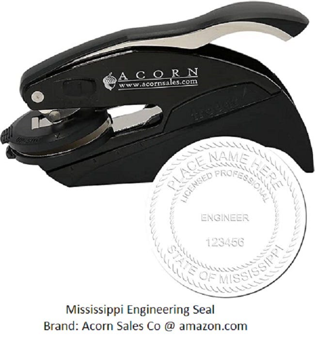 Mississippi Engineering Seal - Acorn Sales - Medium
