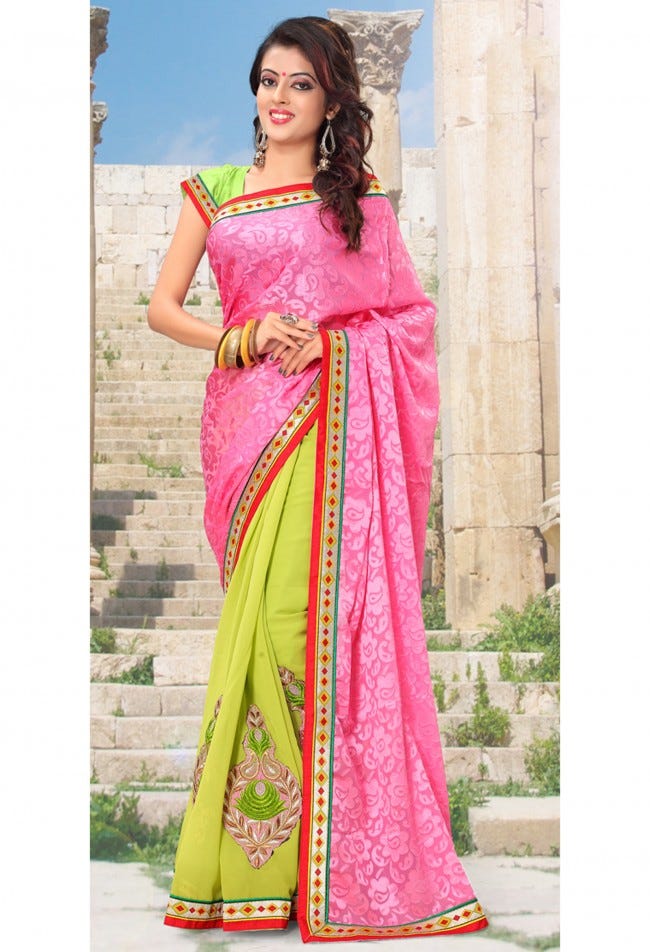 Traditional Bollywood Pink Georgette Floral Saree | by ...