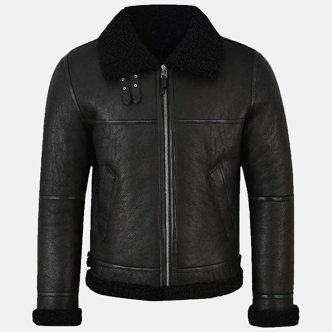 Black shearling jacket mens for winters - Mreadystore - Medium