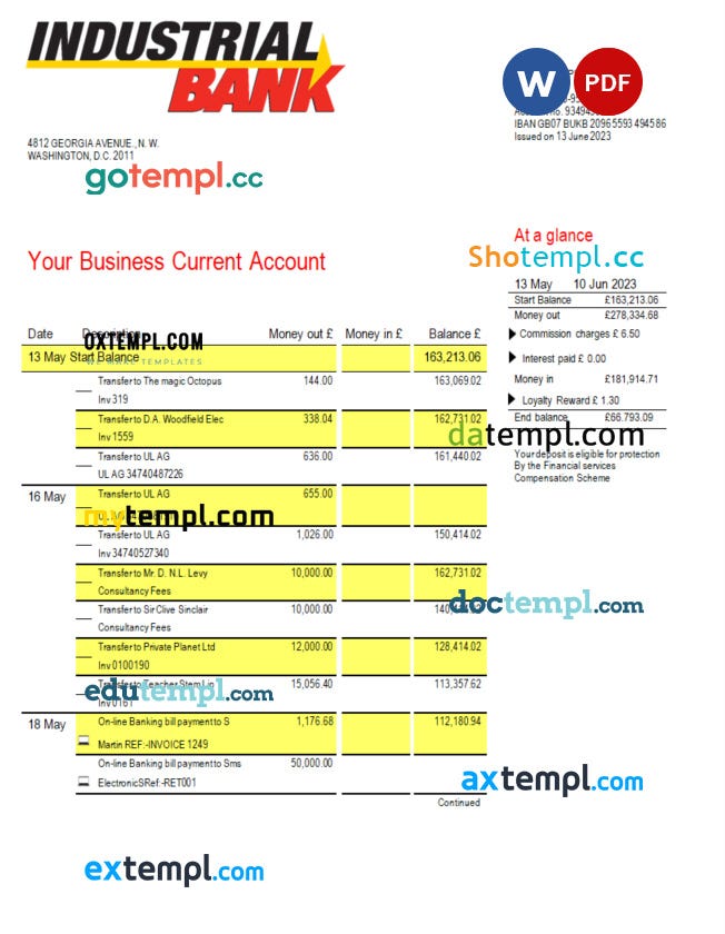 Industrial Bank firm account statement Word and PDF template download template | by Intempli ...