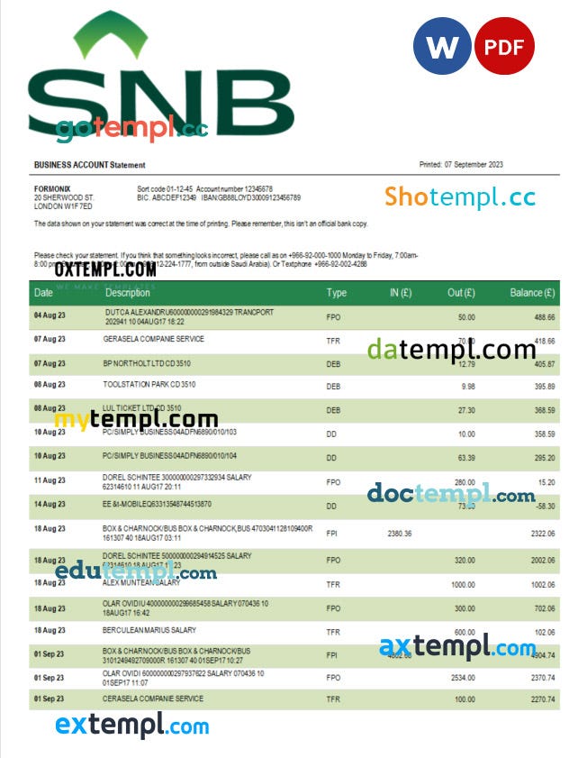 SNB Bank enterprise statement Word and PDF template download template | by Intempli | Mar, 2024 ...