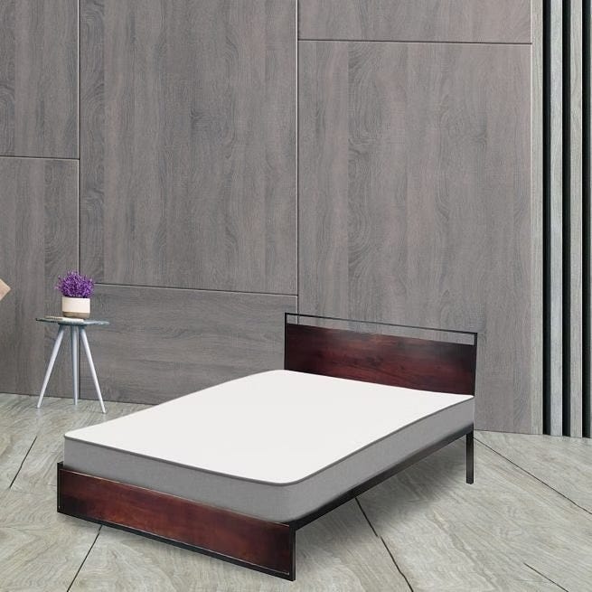 Wakeup Indo Powder Coated Metal Bed With Solid Sheesham Wood — Wakeup - shashi garg - Medium