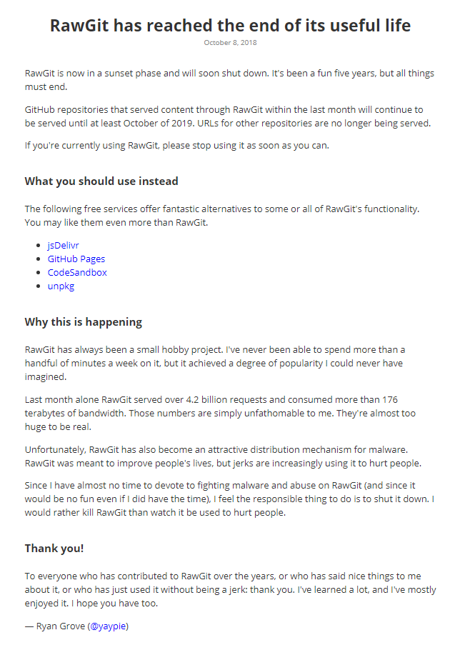 무료 CDN RawGit 서비스 종료. ‘웹폰트 무료 CDN에 올리기’는 jsDelivr와 RawGit… | by Alice | Medium