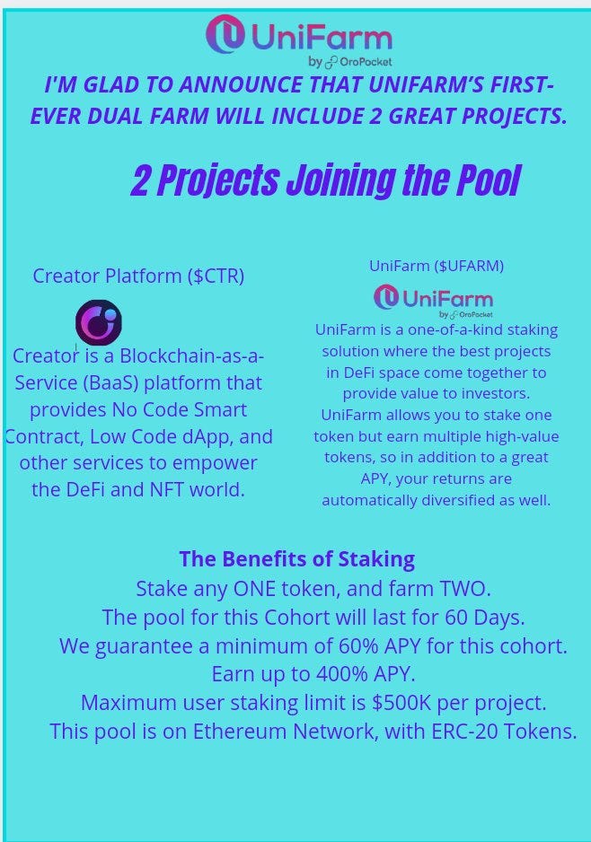 This is to inform you that #unifarm_ first-ever Dual Farm will include ...