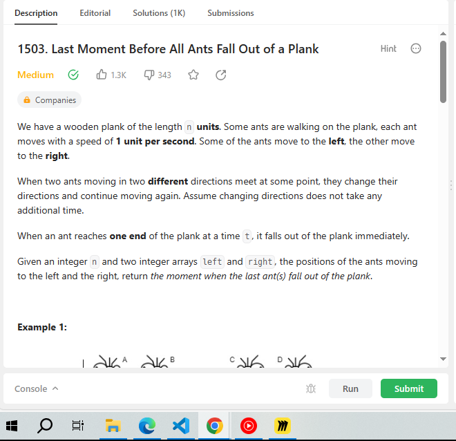 Daily leetcode Problem No :1503. Last Moment Before All Ants Fall Out of a Plank (04–11–2023 ...