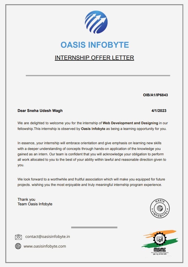 Oasis Infobyte Internship. (WEB DEVELOPMENT AND DESIGNING… | by Sneha Wagh | May, 2023 | Medium