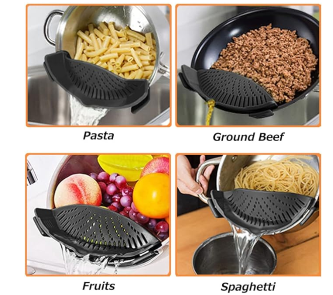 YEVIOR Clip on Strainer for Pots Pan, Silicone Kitchen Food Hands-Free ...