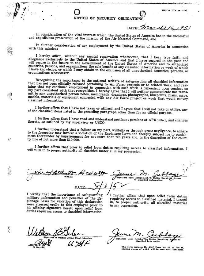 Wright-Patterson AFB Worker June Crain’s Signed “Notice of Security ...
