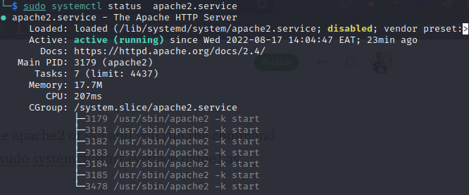 loaded (/lib/systemd/system/apache2.service; disabled; vendor preset: disabled) : fix ...