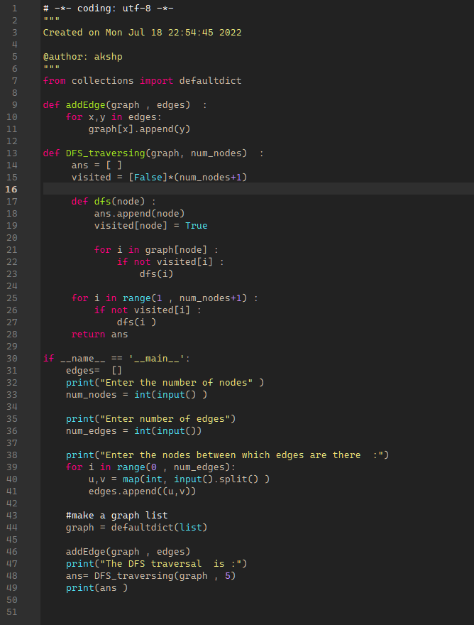 Depth First Search in Python. Our first step is to make a graph in ...