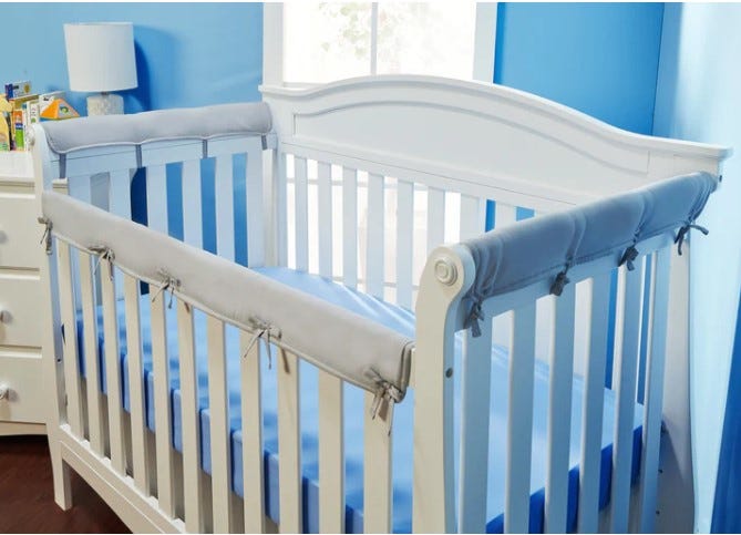 Grey 3-Piece Padded Baby Crib Rail Cover Set - Everyday Kids - Medium