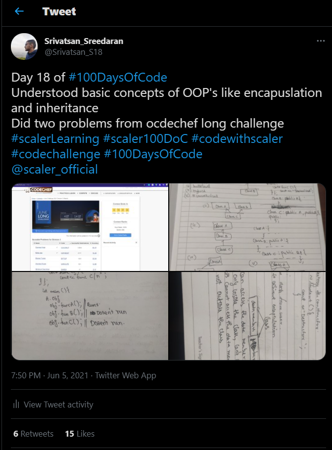 100 Days of Code Challenge with Scaler | by Srivatsan Sreedaran | Medium