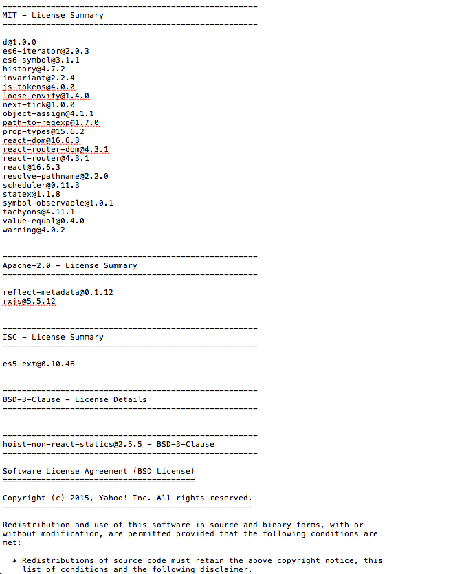 Generating a consolidated document of dependency licenses with node JS ...
