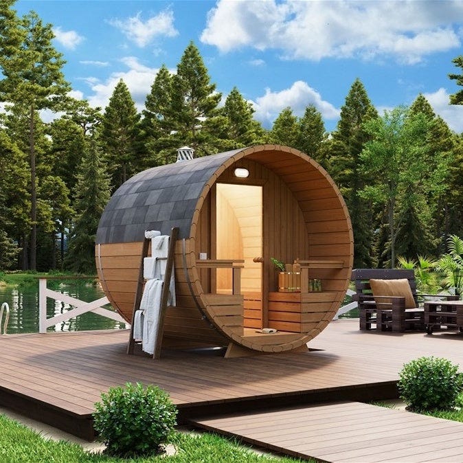 Saunasnet Outdoor Barrel Sauna With Glass Window - outdoor sauna - Medium