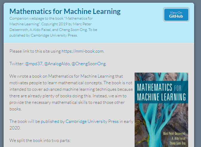 Mathematics for Machine Learning. An online book that provides… | by ...