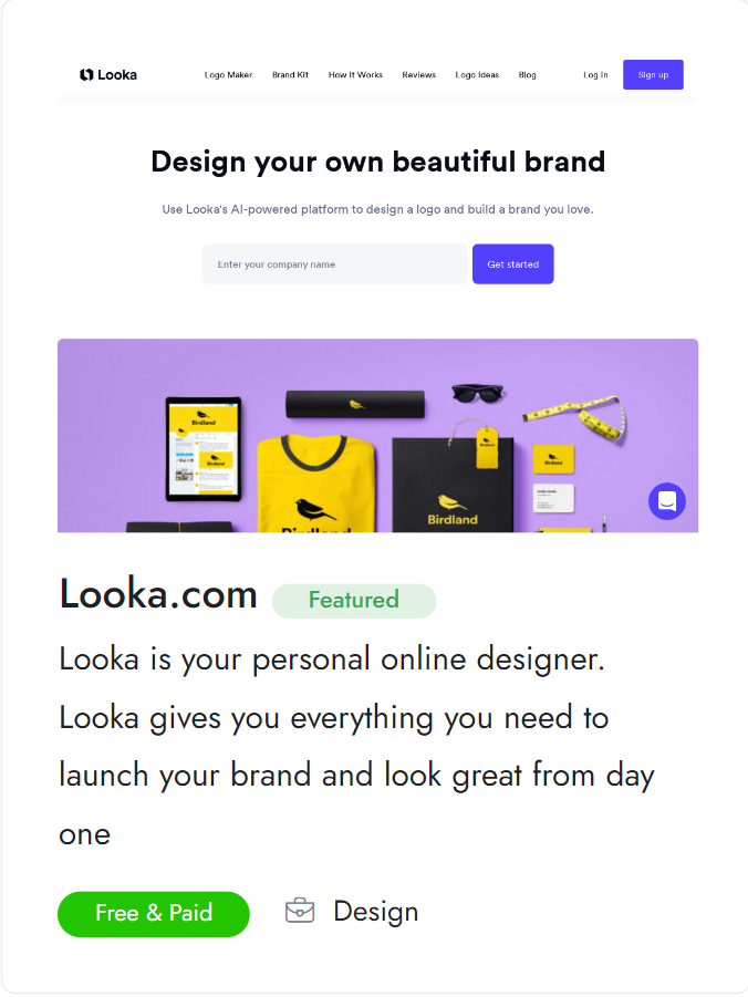 Looka gives you everything you need to launch your brand and look great ...
