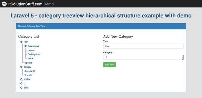 Laravel 5 — category treeview hierarchical structure example with demo | by LaravelFeed | Medium
