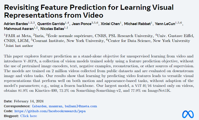 V-JEPA: Revisiting Feature Prediction for Learning Visual ...