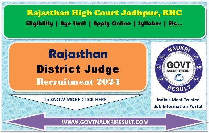 Rajasthan High Court RHC District Judge Recruitment 2024 Apply Online for 95 Post Rajasthan High ...