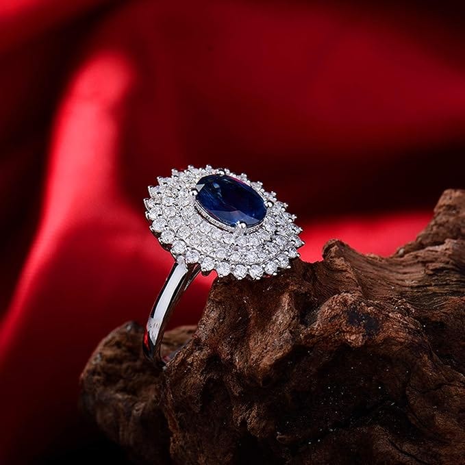 AmDxD Hochzeitsring 18k Weißgold, Blumen Design 1.57ct Oval Blau Saphir mit 0.79ct Diamant ...