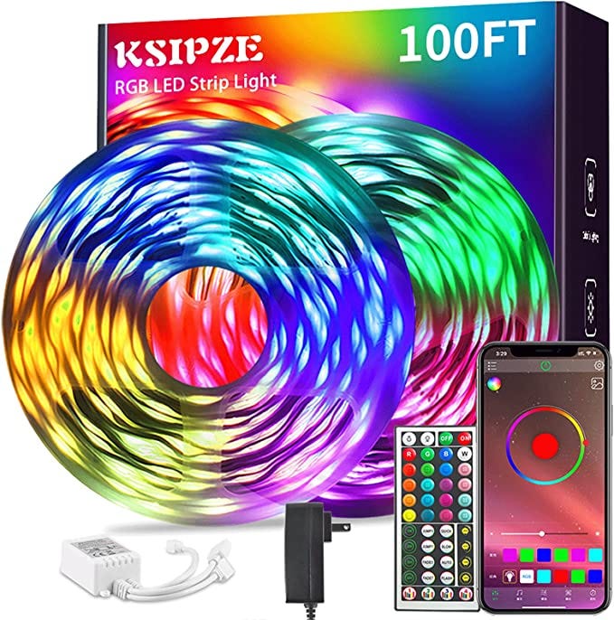 Ksipze 100ft Drove Strip Lights RGB Music Sync Tone Evolving ...