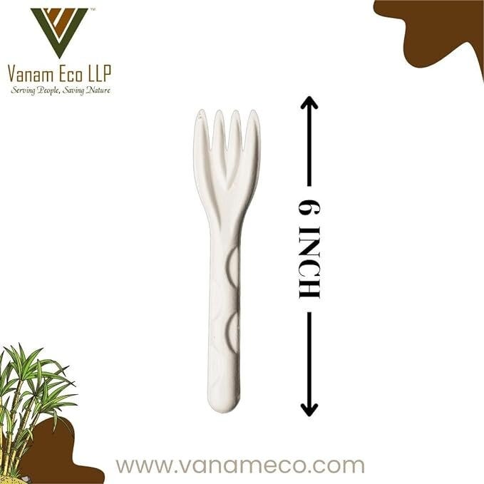 Vanam Eco LLP 160 mm Compostable Forks Hard Forks Natural Sugarcane ...