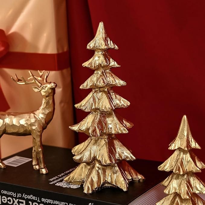 Transform Your Home with the Gold Christmas Tree Figurine Set | by ...