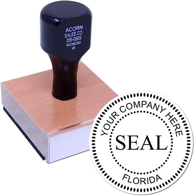 Wood Handle Florida Corporate Seal Rubber Stamp - Acorn Sales - Medium