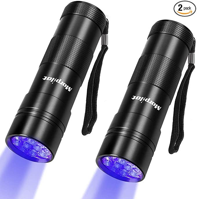 morpilot Black Light, 2 Pcs UV Handheld Blacklight Flashlights 12 Led ...