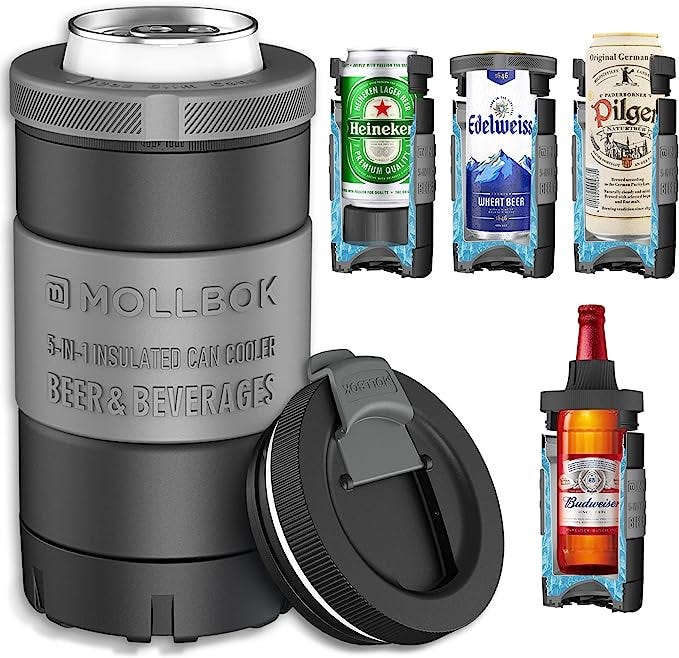 MOLLBOK Multifunctional Can Cooler | 5-IN-1 Double Wall Stainless Steel ...