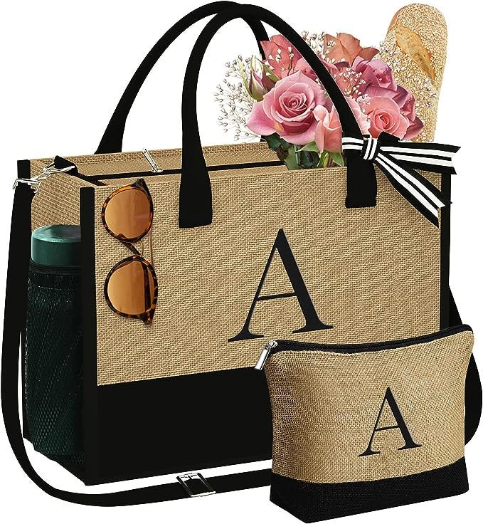 YOOLIFE Initial Jute Tote Bag & Makeup Bag: A Stylish and Functional ...