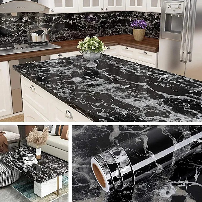 NAREVAL Black Marble Wall Paper Peel and Stick Countertops Kitchen ...