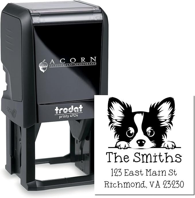 Self-Inking Papillon Dog Stamp, Address Return Stamp - Acorn Sales - Medium