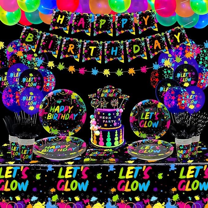 Light Up Your Celebration with 225 Pieces of Glow Neon Party Supplies ...