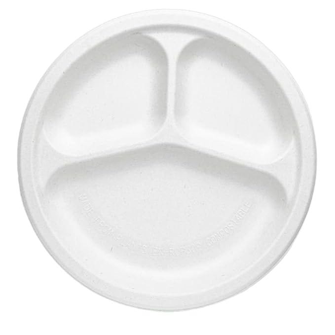 Vanam Eco LLP 10 inch 3 Compartment Plate| White | Pack of 25 | by ...