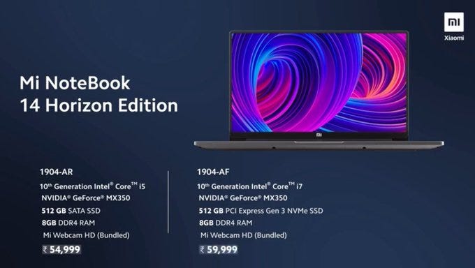 Mi Notebook 14 Horizon Edition ,Mi Notebook 14 launched with Intel’s ...