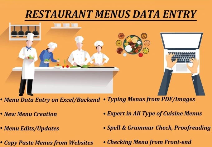 I will create restaurant menu, food menu or restaurant menu data entry ...