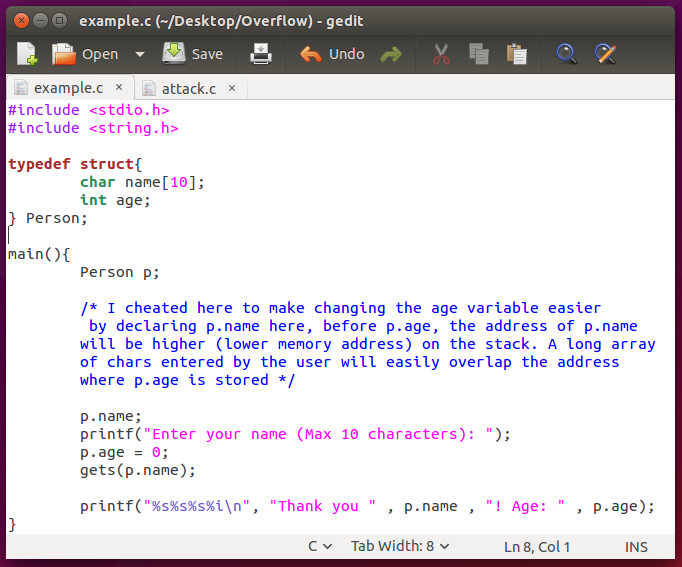 How to perform a buffer overflow attack on a simple C program (Linux ...