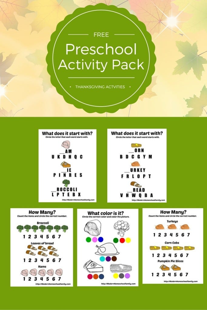 Set of 5 Pre-School Thanksgiving Dinner Printables | by Modern ...