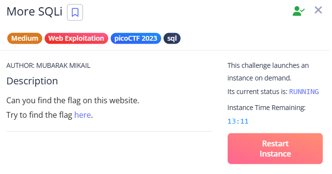 picoCTF: More SQL - Koro - Medium