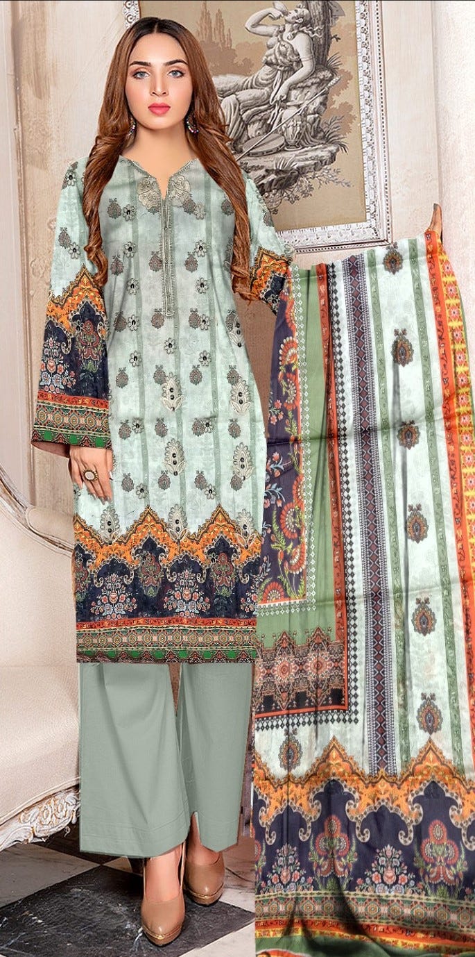 Designer Lawn Suit with Dyed Trouser and Dupatta Summer Collection by ...