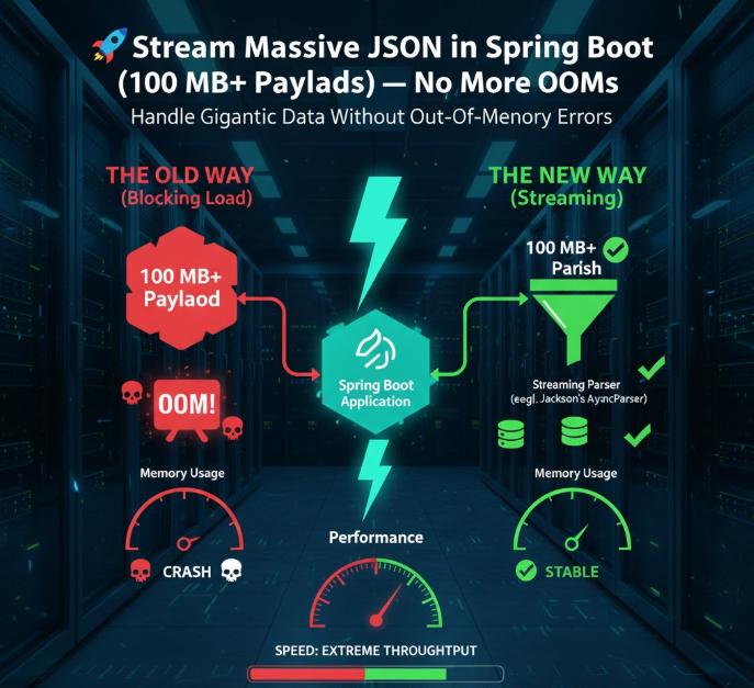 🚀 Stream Massive JSON in Spring Boot (100 MB+ Payloads) — No More OOMs | by Lakshika | Stackademic