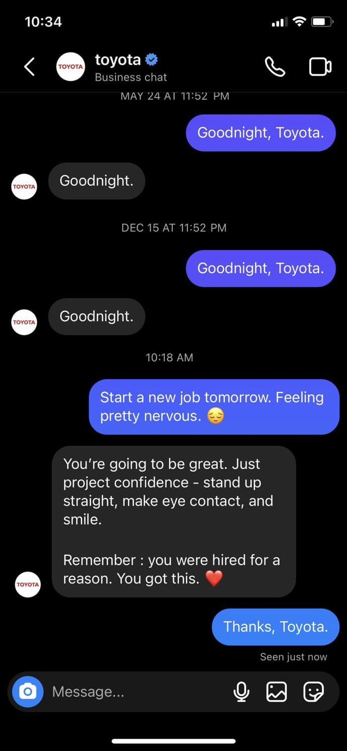 “Goodnight Toyota!”: Fun interactions between brands and people | by ...