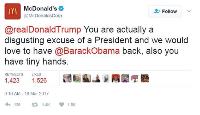 McDonald's takes a Jab at Trump. McDonald’s released a tweet trashing ...