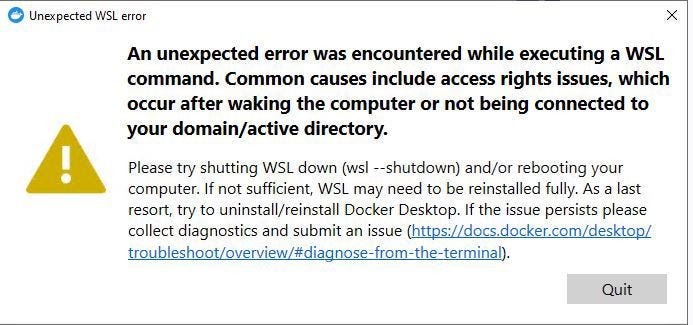 An Unexpected Error Was Encountered While Executing A Wsl Command Installing Docker In Windows 