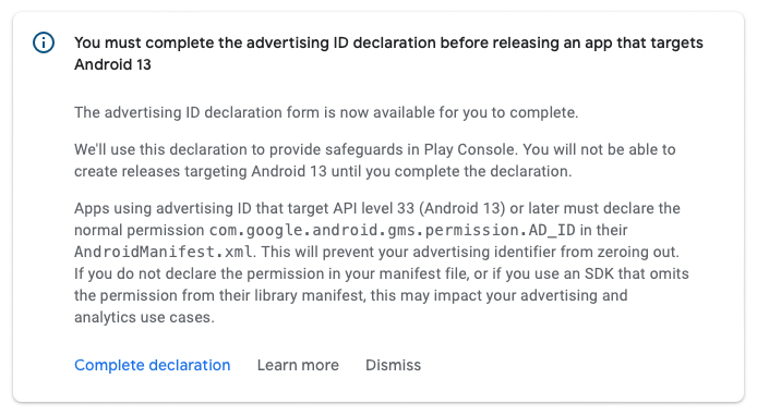 Android 13:Advertising ID declaration | by Vairavan Srinivasan | Medium