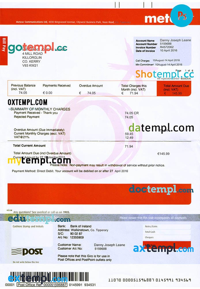 Ireland Meteor utility bill PSD download template | by Intemplintempl ...