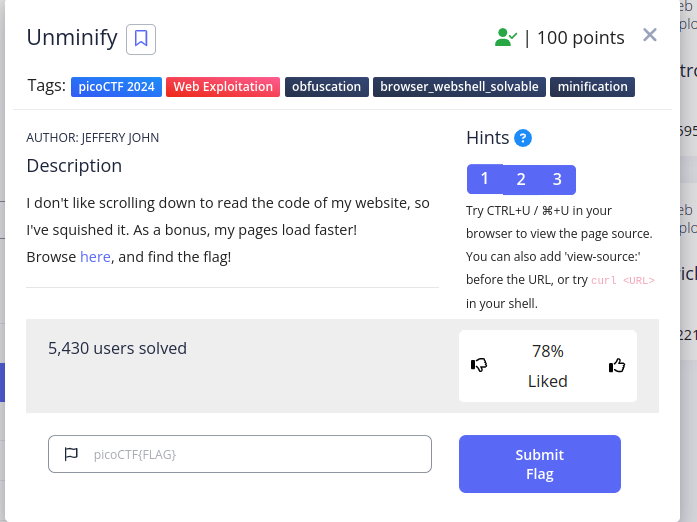 Unminify | picoCTF2024| web challenge - Md Musanna Galib - Medium