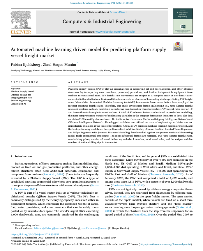 The first study on platform supply vessel (PSV) freight market ...